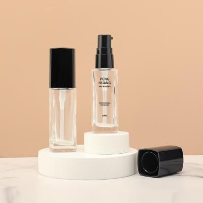 China Square Liquid Foundation Bottles Cosmetic Packaging Glass Cream Lotion Bottle for sale