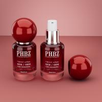 China 30ml / 1oz Empty Red Gradient Glass Cosmetic Serum Bottle with Round Ball Cap, Custom Color OEM ODM Skincare Packaging for Lotion Essential Oil for sale