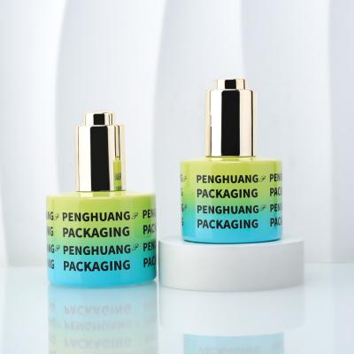 China Yellow Gradient Blue 30ml 50ml Essence Oil Serum Dropper Bottles With Custom Logo for sale