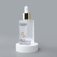 China YUHUA Serum Dropper Bottles Custom Logo Square Clear Hair Oil Glass Dropper Bottle 1oz 30ml 50ml for sale