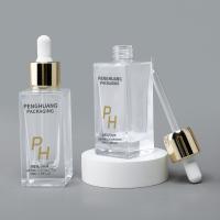 China YUHUA Serum Dropper Bottles Custom Logo Square Clear Hair Oil Glass Dropper Bottle 1oz 30ml 50ml for sale