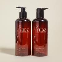 China 400ml PET Plastic Plastic Shampoo And Conditioner Bottles Round Amber Lotion Pump Bottle for sale