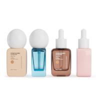 China Empty Wholesale Pump Bottles 30ML Round Ball Cap Square Glass Liquid Foundation Bottles for sale