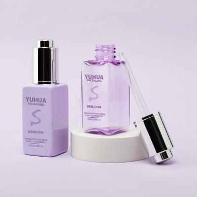 China Custom Logo Plastic Square Dropper Bottle Essence Oil Serum Bottle For Customized Logo Skincare for sale