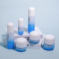 China Cosmetic Packaging Set featuring glass cosmetic bottles golden cap cream jars lotion bottles customizable packaging and multiple sizes for sale