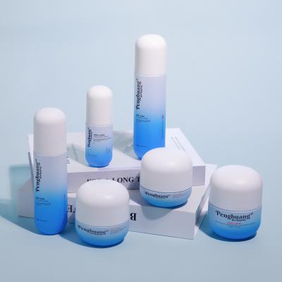 China Cosmetic Packaging Set featuring glass cosmetic bottles golden cap cream jars lotion bottles customizable packaging and multiple sizes for sale