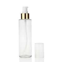 China Transparent 120ml Glass Lotion Bottles With Pump FDA Certificate Round Shape for sale