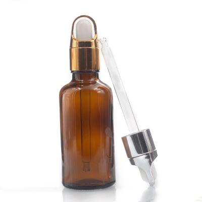 China Brown 50ml Oil Dropper Glass Bottle Screw Dropper Pump Cap for sale