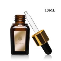 China Amber Square Glass Essential Oil Bottles 15ml 25ml 50ml 100ml with Gold Dropper for sale