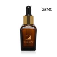 China Amber Square Glass Essential Oil Bottles 15ml 25ml 50ml 100ml with Gold Dropper for sale