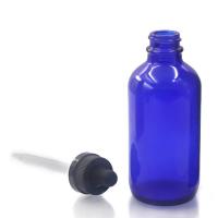 China Blue Body 120ml Boston Glass Bottles Screw Spray Pump Dropper Cap for sale