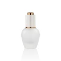 China Newest Design 30ml Round Frosted Glass Face Serum Bottle With Luxury Aluminum Lid Cherry Shape Skincare Serum Bottle OEM for sale