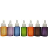 China Frosted Flat Shoulder Serum Skincare Hair Oil  Glass Serum Dropper Bottle 30ml Square Painting Bottle Cosmetic Serum Oil for sale