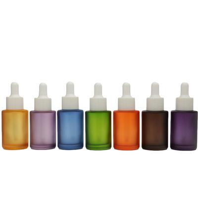 China Frosted Flat Shoulder Serum Skincare Hair Oil  Glass Serum Dropper Bottle 30ml Square Painting Bottle Cosmetic Serum Oil for sale