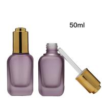 China Frosted 50ml Square Glass Serum Dropper Bottle with Pump Cap for Essential Oils for sale