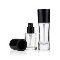 China Squat Shape OEM Clear Glass Pump Bottles 30ml Frosted Smooth Surface for sale