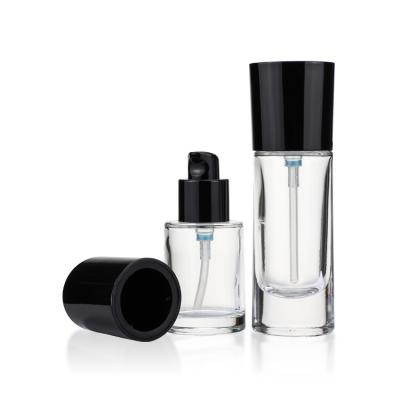 China Squat Shape OEM Clear Glass Pump Bottles 30ml Frosted Smooth Surface for sale