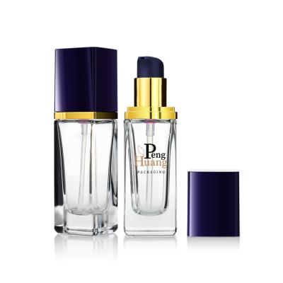 China Square Cosmetic Container Empty 30ml Clear Glass Foundation Bottle For Lotions F150 for sale