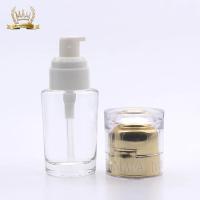 China 35ml Clear Glass Foundation Bottle with Acrylic Cover and Lotion Pump for Cosmetics for sale