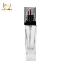 China Fancy Transparent 35ml Cosmetic Empty Square Glass Foundation Powder Bottle for sale