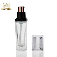 China Fancy Transparent 35ml Cosmetic Empty Square Glass Foundation Powder Bottle for sale