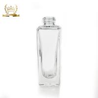 China Fancy Transparent 35ml Cosmetic Empty Square Glass Foundation Powder Bottle for sale