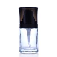 China 30ml Luxury Clear Square Cosmetic Foundation Glass Bottle With Pump Spray F012 for sale