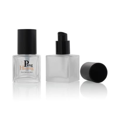 China Square 30ml Liquid Foundation Cosmetic Packaging Clear Frosted  Pump Glass Bottle F066 F098 F103 for sale
