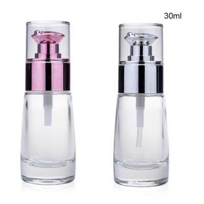 China Fashion Oil Cosmetic Glass Bottle 30ml Lotion Pump Liquid Foundation Serum Bottle for sale