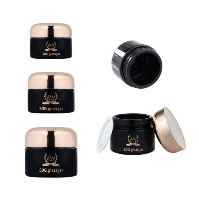 China Black 20g 30g 50g Cream Glass Jars Empty Makeup Container for sale