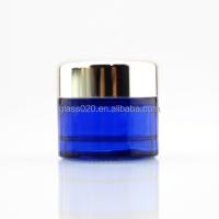 China Empty Blue 30g Cream Glass Jars Luxury For Cosmetic With Lid for sale