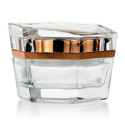 China Transparent 50g Cream Glass Jars Square With Acrylic Cap And Cover for sale