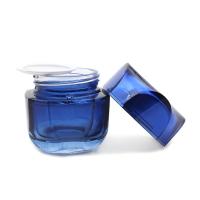 China Blue Glass 50g Square Cosmetic Jar UV plating wear resistant for sale