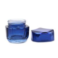 China Blue Glass 50g Square Cosmetic Jar UV plating wear resistant for sale