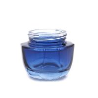 China Blue Glass 50g Square Cosmetic Jar UV plating wear resistant for sale
