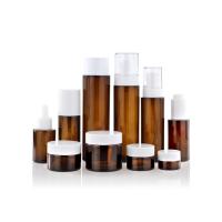 China Round Amber Glass Skincare Packaging Customized 20ml 30ml 50ml 80ml 100ml for sale