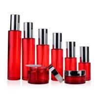 China Red Luxury 30ml-120ml Cosmetic Packaging Set Pump Sprayer Screw Cap Sealing for sale