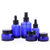 China 15ml - 200ml Cobalt Blue Glass Bottle 15g 30g 50g Glass Cream Jar for sale