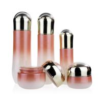China Gradient Whiet Pink Lotion Glass Bottles Pump 100ml 3.4 Oz Glass Bottle for sale