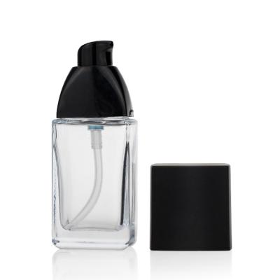 China Clear Empty Square Glass Bottle For Liquid Foundation custom logo printing for sale