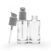 China 30ml Empty Lotion Bottle Transparent Foundation Glass Serum Lock Pump Bottle for sale