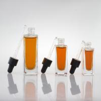 China Flat Square Serum Glass Dropper Bottles 30ml 50ml 100ml With Black Gold Collar for sale