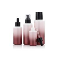 China Empty Round Gradient Lotion Serum Glass Bottle Set 30ml 50ml 100ml for sale