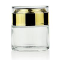 China High White 50g Frosted Glass Cream Jar With Luxury Acrylic Gold Lid for sale
