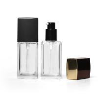 China Square Shaped 30ml Empty Liquid Foundation Glass Bottle With Gold Top Pump for sale