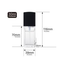 China Square Shaped 30ml Empty Liquid Foundation Glass Bottle With Gold Top Pump for sale