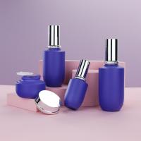 China Cosmetic 45ml Blue Glass Lotion Bottle Skin Care Cream Jar Makeup Set for sale