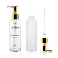 China PET Plastic Cylindrical Cosmetic Shampoo Pump Bottle Gold Collar Pump 130/150ml for sale