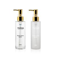 China PET Plastic Cylindrical Cosmetic Shampoo Pump Bottle Gold Collar Pump 130/150ml for sale