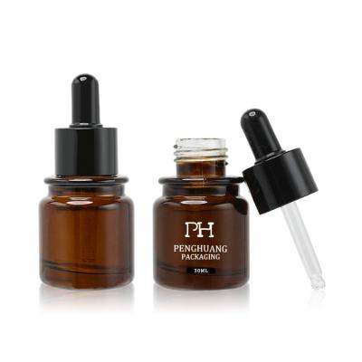 China Amber 30ml Liquid Foundation Bottles Cylinder Glass Dropper Bottle for sale